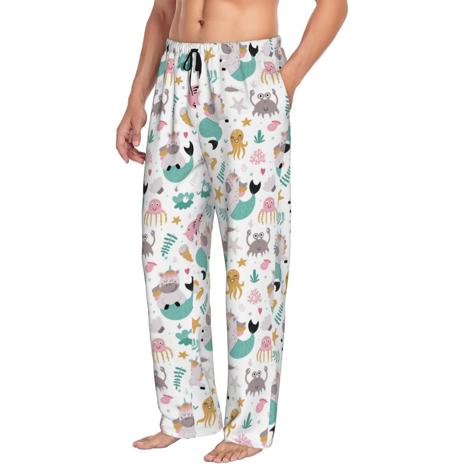 Mens Pajama Pants Bottoms with Pockets- Cartoon octopus crab Soft Mens ...