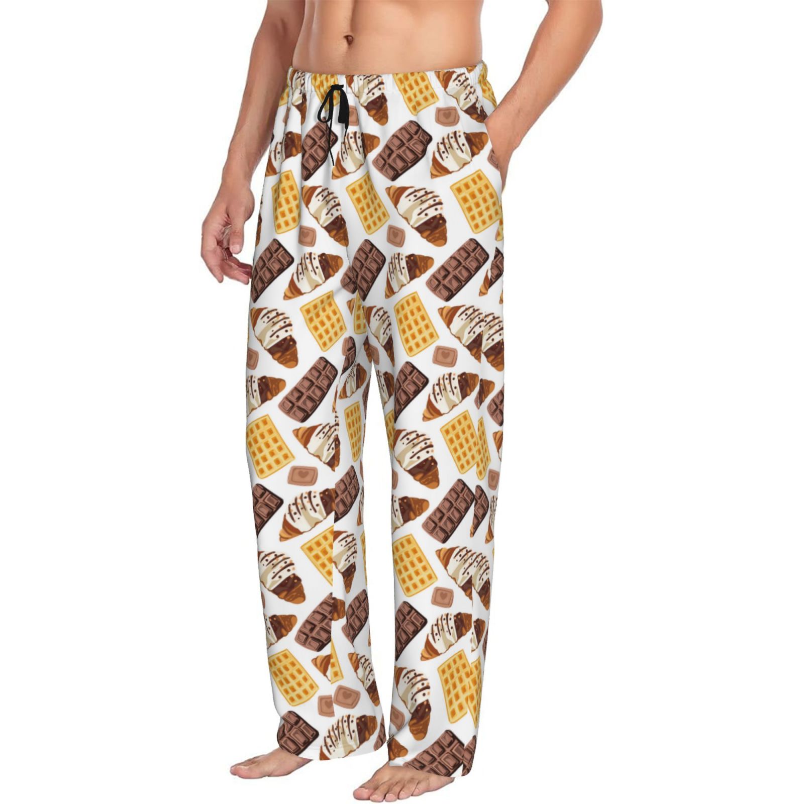 Mens Pajama Pants Bottoms with Pockets- Chocolate Bread Waffle Print ...