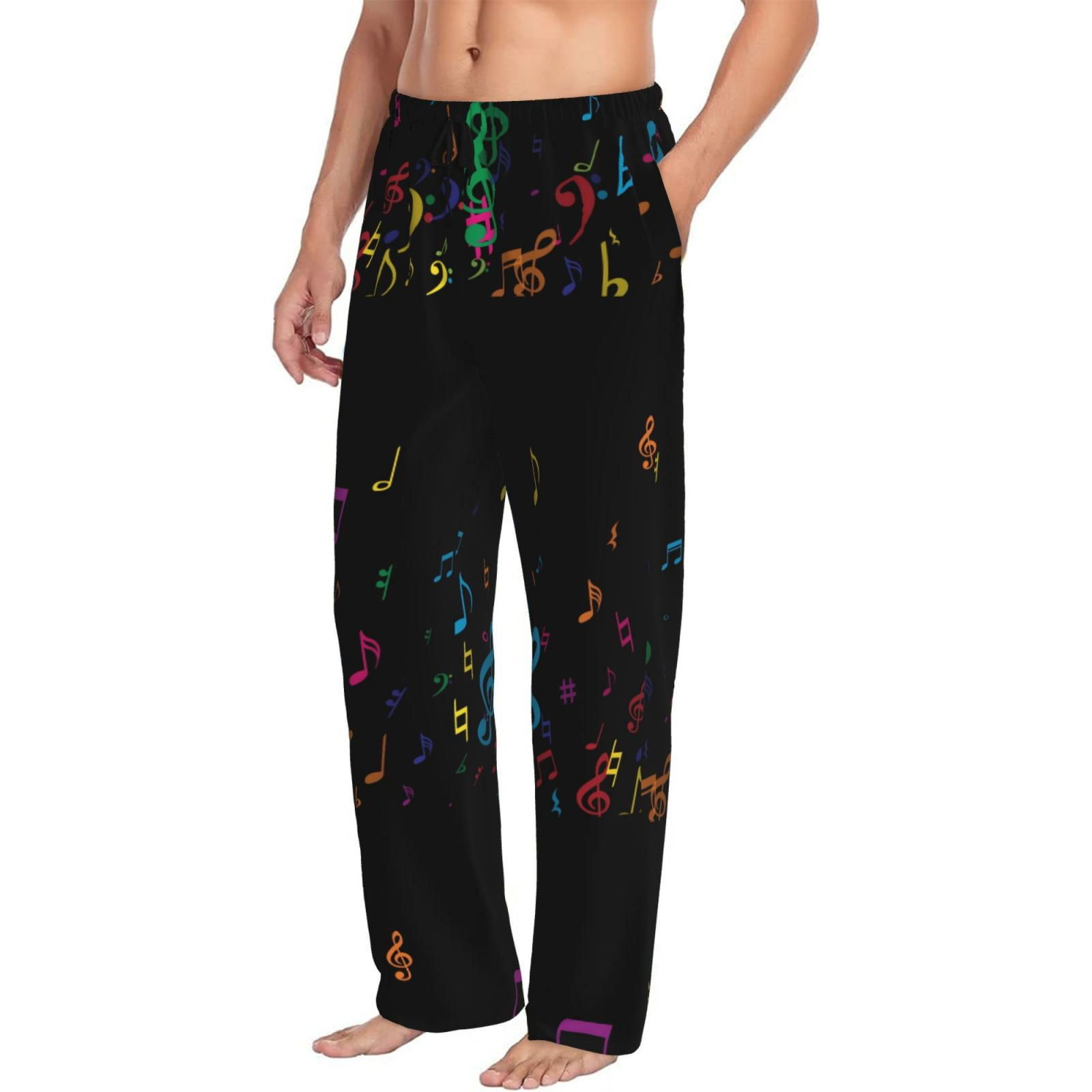 Mens Pajama Pants Bottoms with Pockets - Color Musical Notes Soft Mens ...