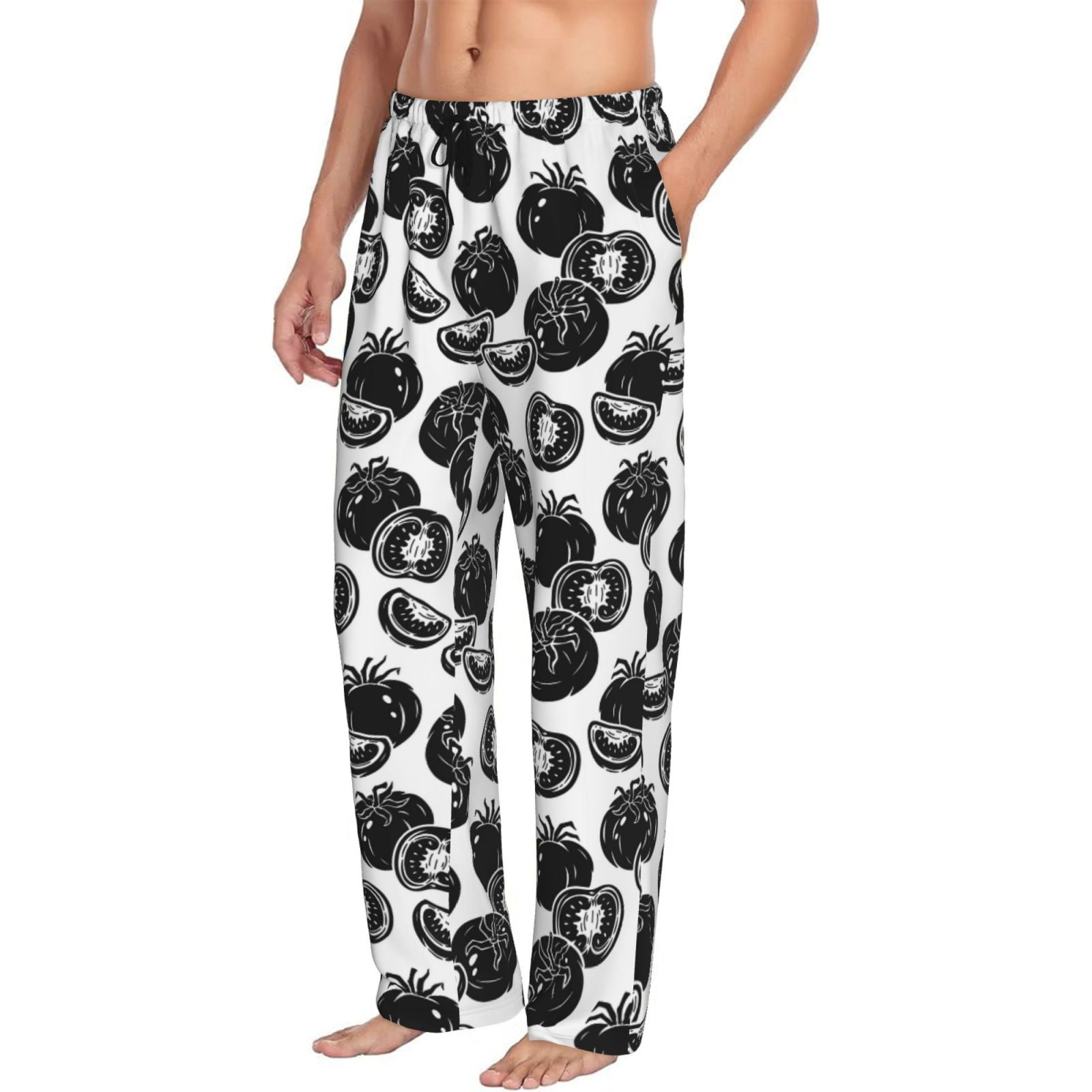 Mens Pajama Pants Bottoms with Pockets- Cute Black Tomato Soft Mens Pj Pants, Comfy Men Lounge ...