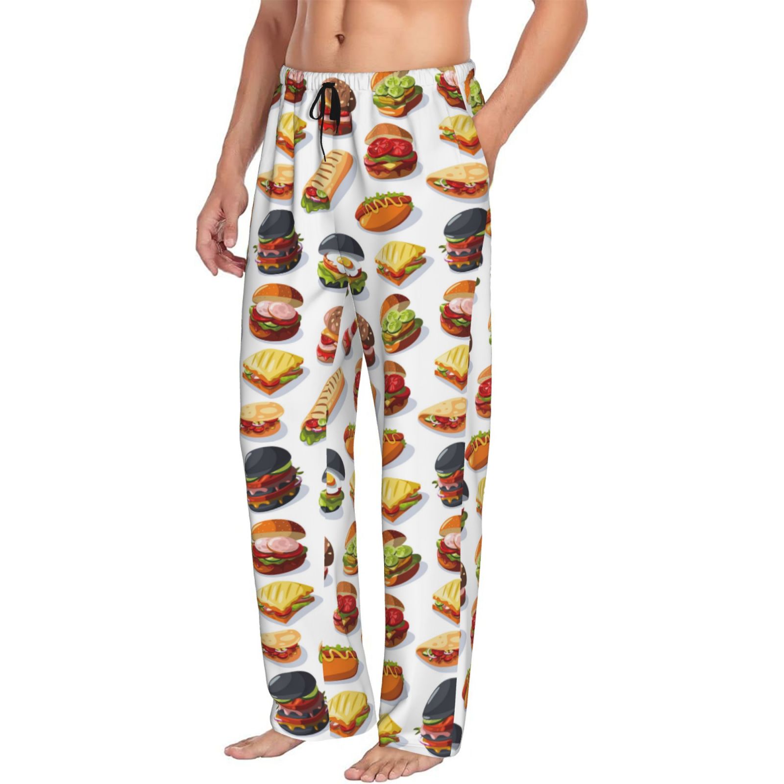 Mens Pajama Pants Bottoms with Pockets- Cute Cheese Hamburger Chicken ...