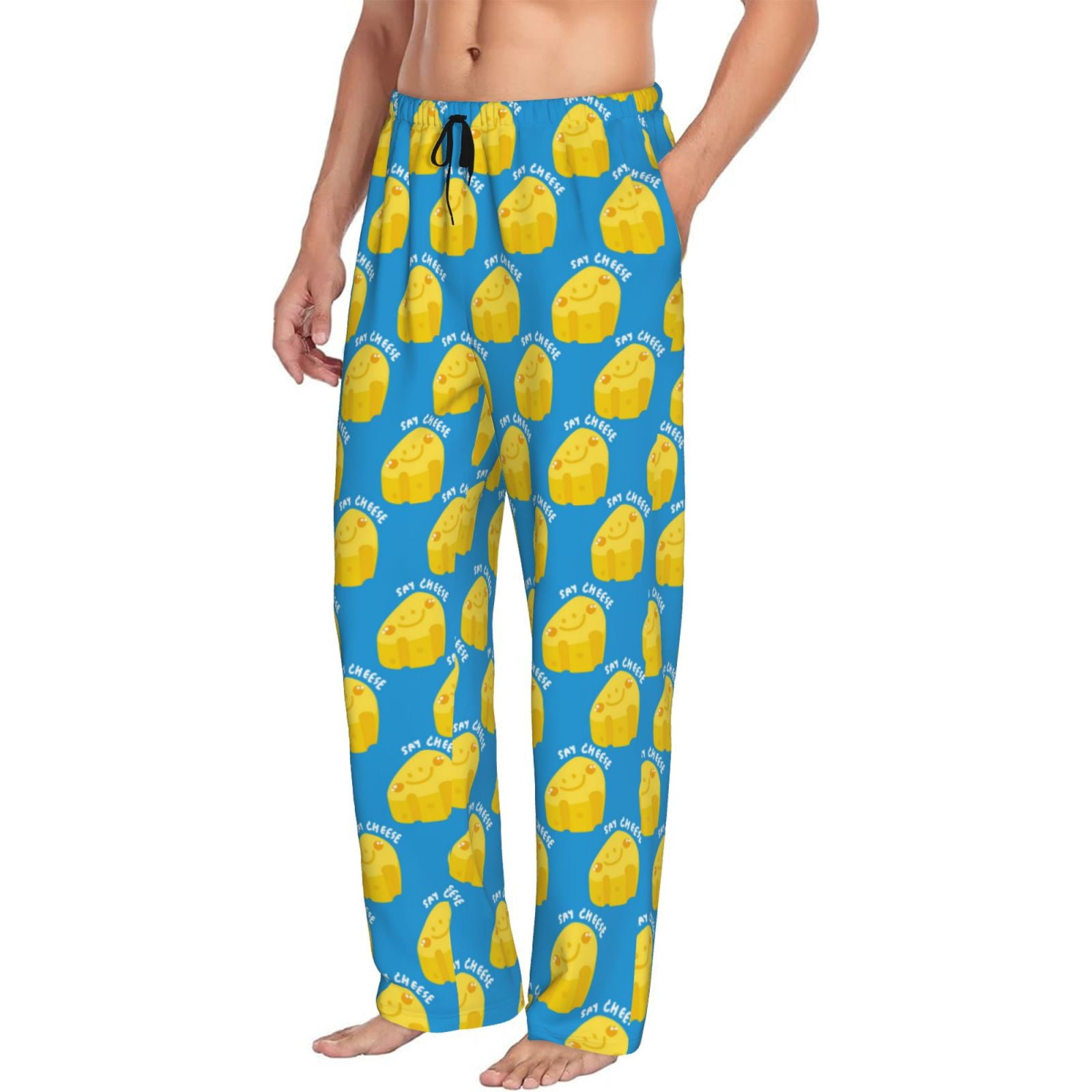 Mens Pajama Pants Bottoms with Pockets - Cute Cheese Navy Comfy Mens Pj ...