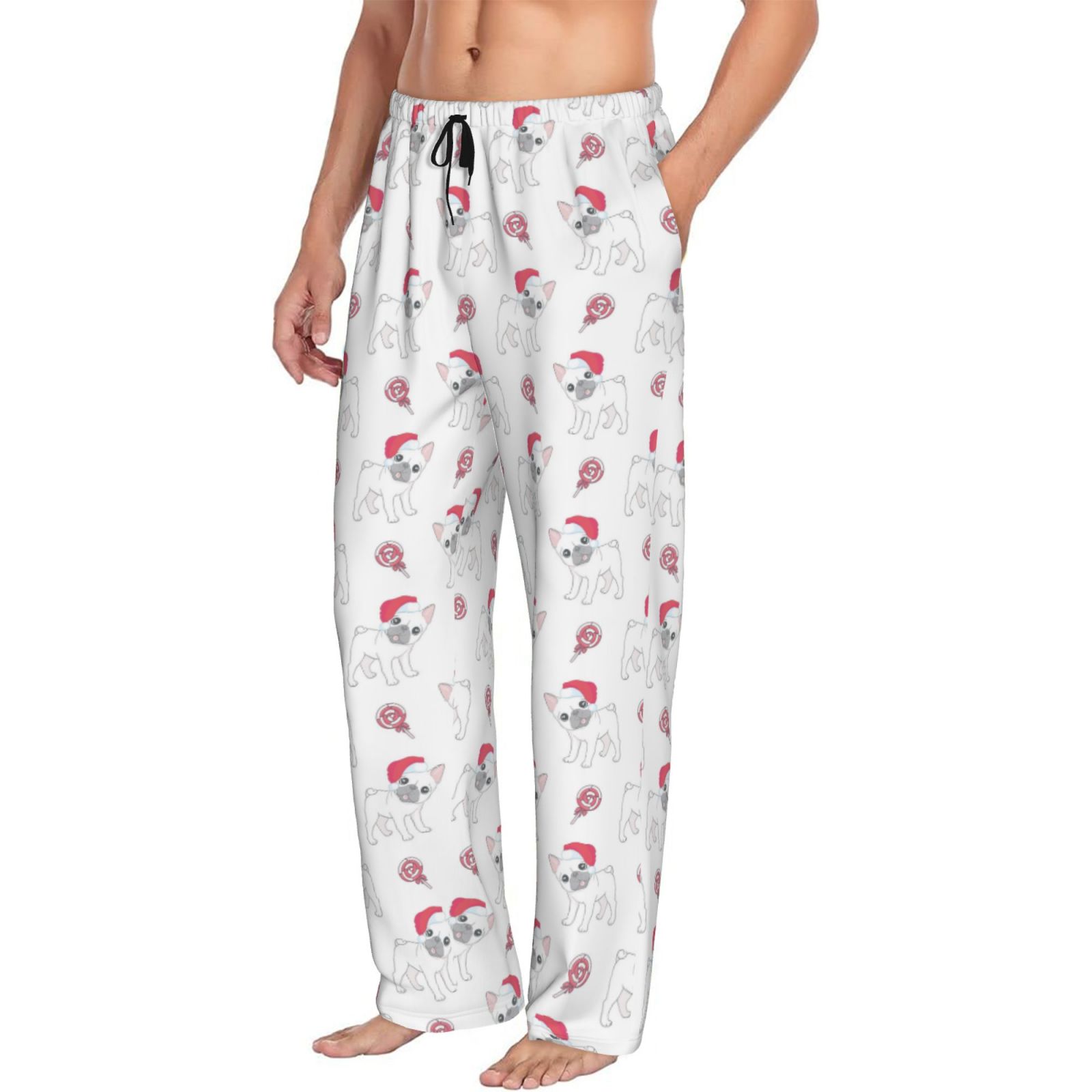 Mens Pajama Pants Bottoms with Pockets- Cute Christmas French Bulldog ...