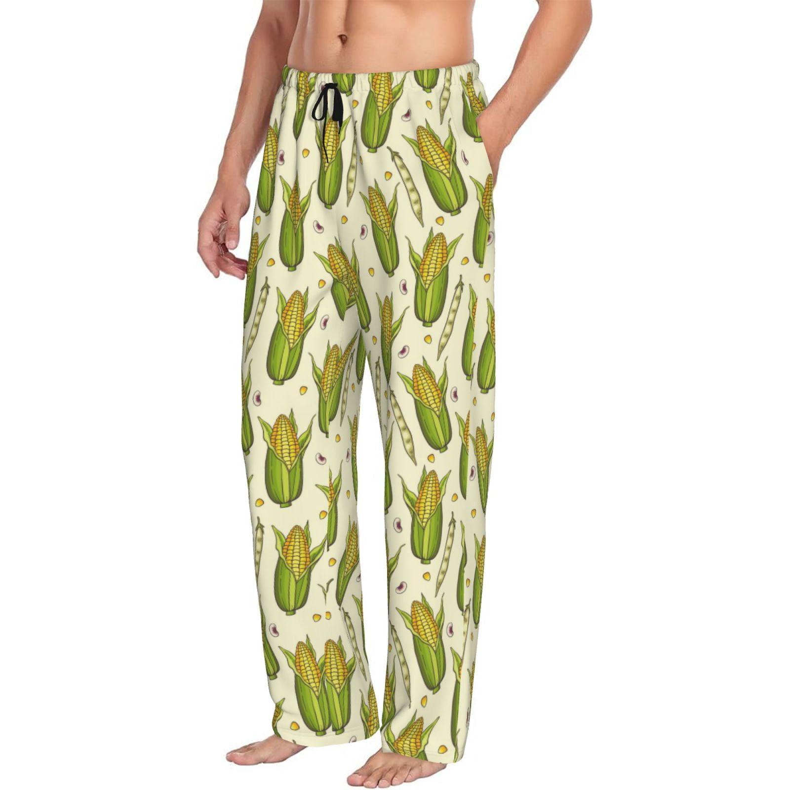 Mens Pajama Pants Bottoms with Pockets - Cute Corn Bean Comfy Mens Pj ...