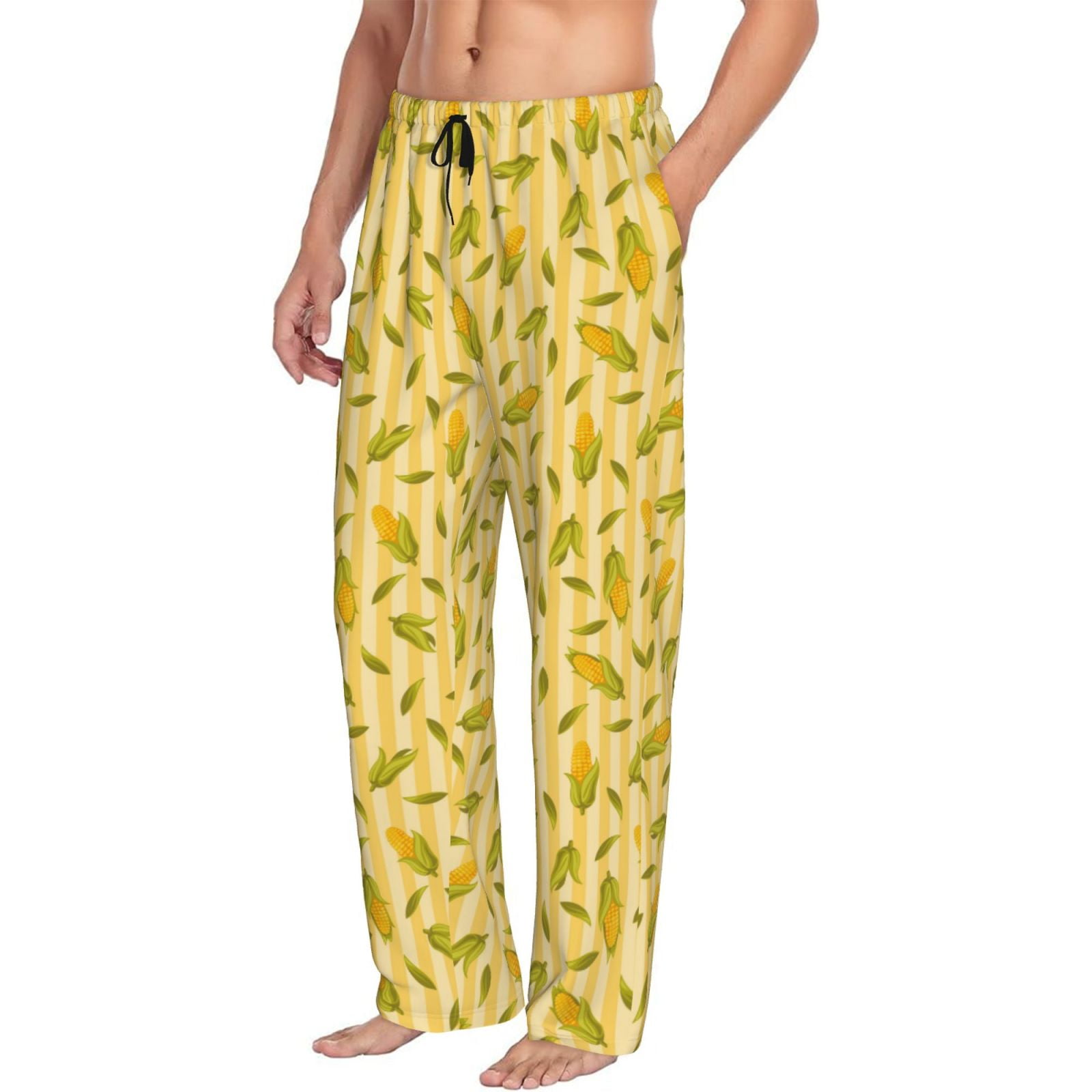 Mens Pajama Pants Bottoms with Pockets- Cute Corn Yellow Stripe Soft ...