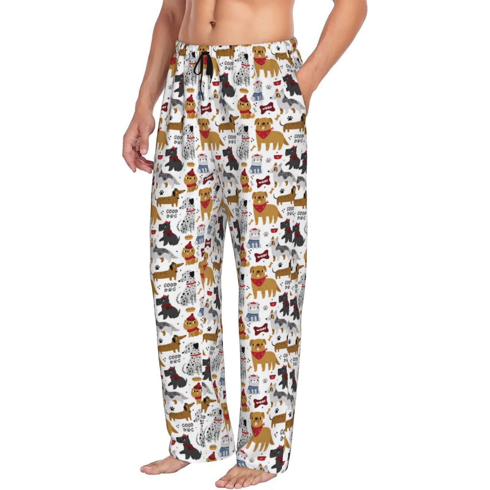 Mens Pajama Pants Bottoms with Pockets - Cute Dog woof Puppy Comfy Mens ...