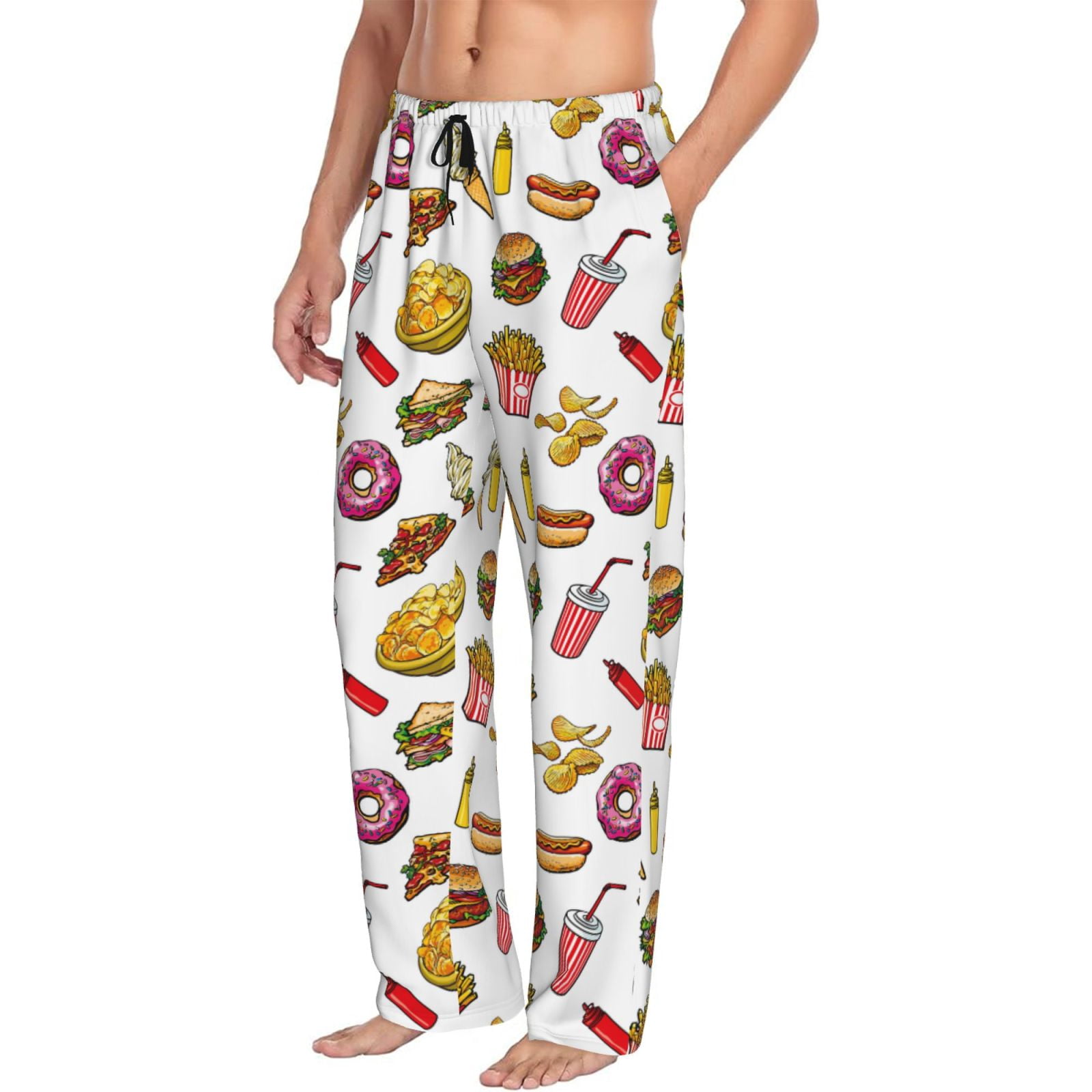 Mens Pajama Pants Bottoms with Pockets - Cute Food Ketchup Potato Chips ...