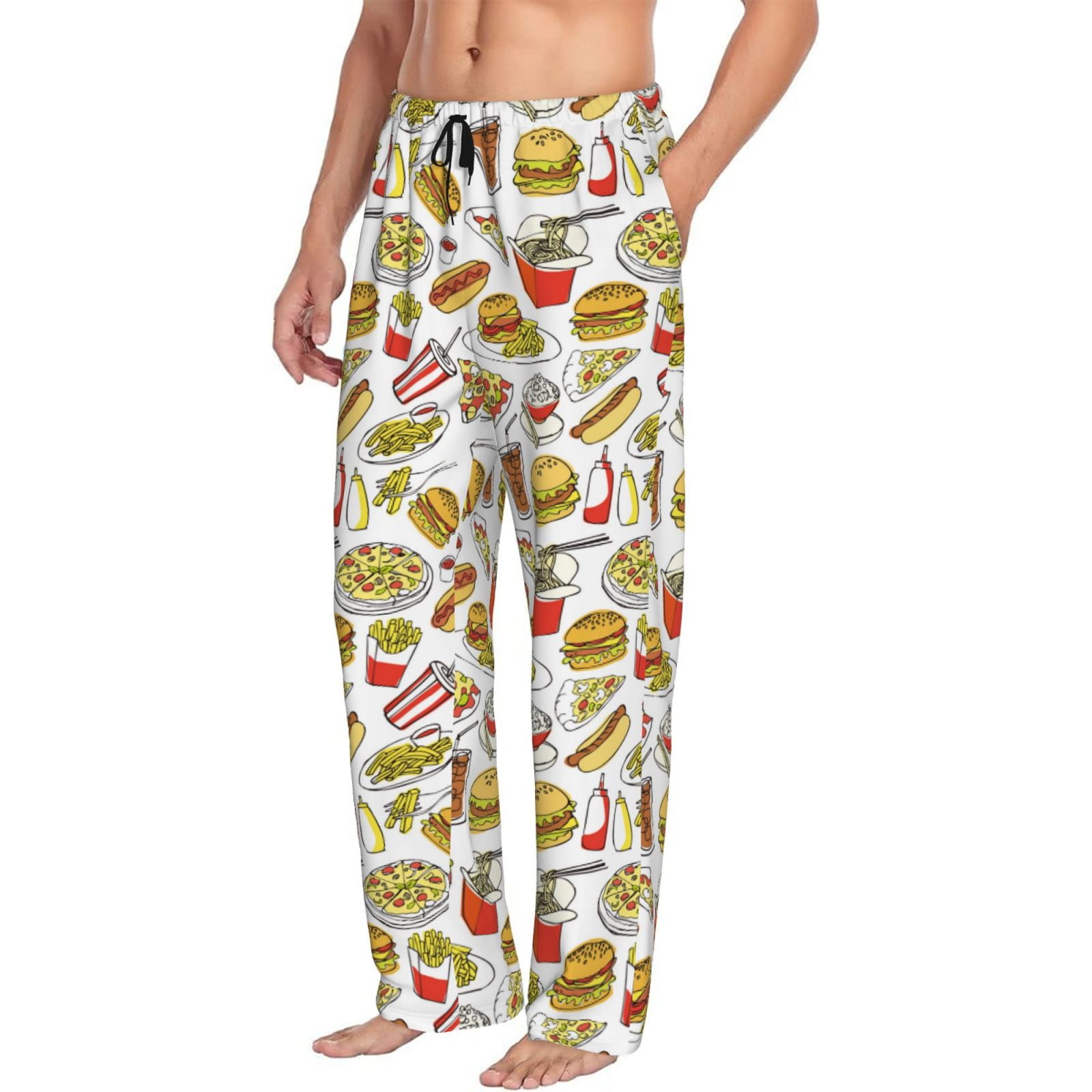 Mens Pajama Pants Bottoms with Pockets- Cute Food Pizza Fries Soft Mens Pj Pants, Comfy Men ...