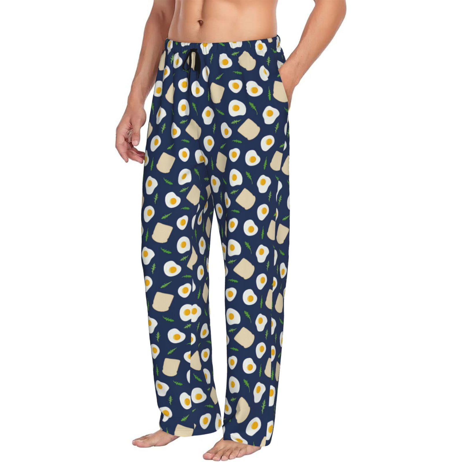 Mens Pajama Pants Bottoms with Pockets- Cute Fried Egg Bread Soft Mens ...