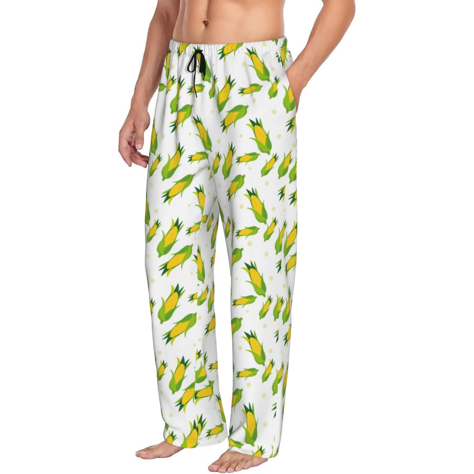 Mens Pajama Pants Bottoms with Pockets- Cute Green Leaves Corn Soft ...