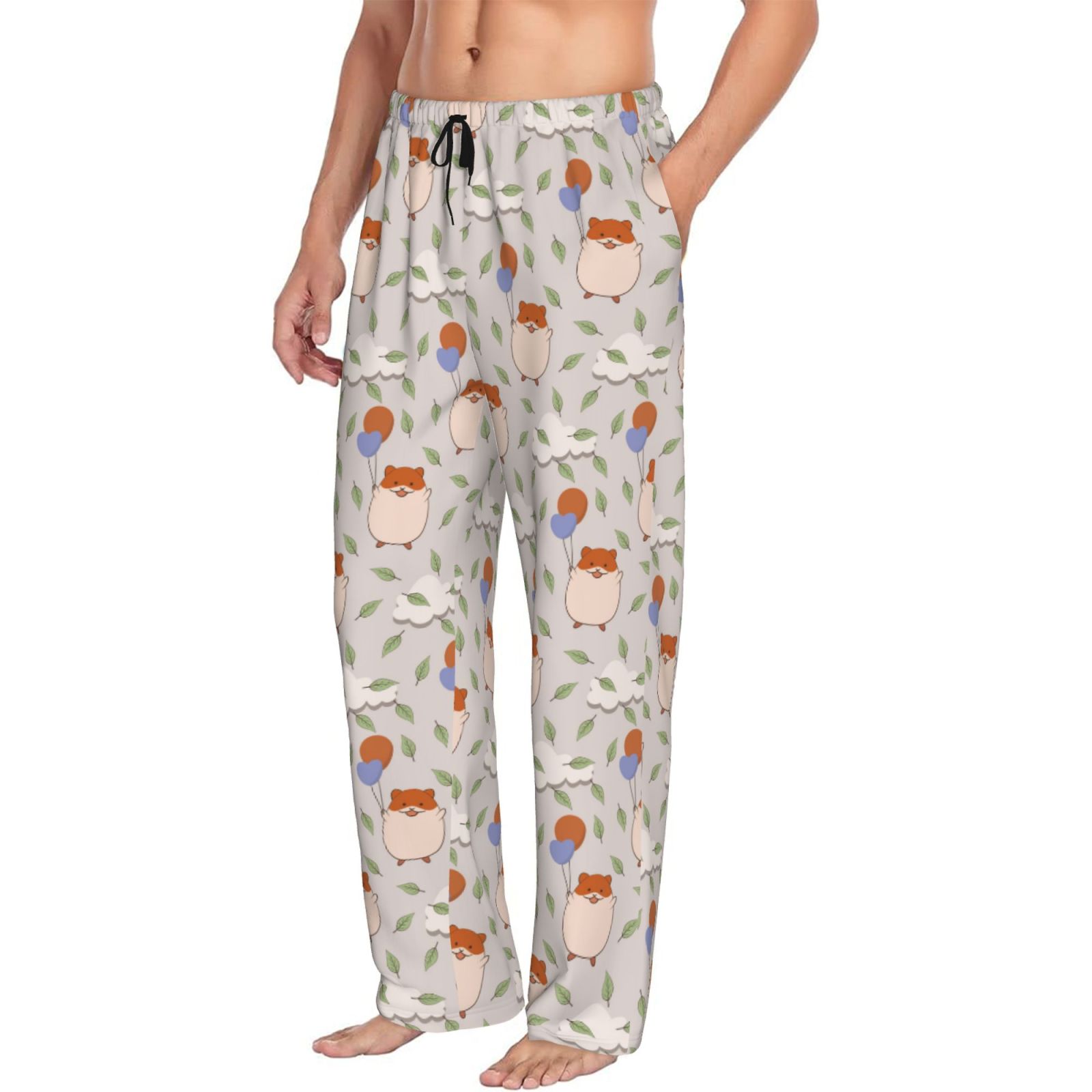 Mens Pajama Pants Bottoms with Pockets - Cute Hamster Balloon Leaves ...