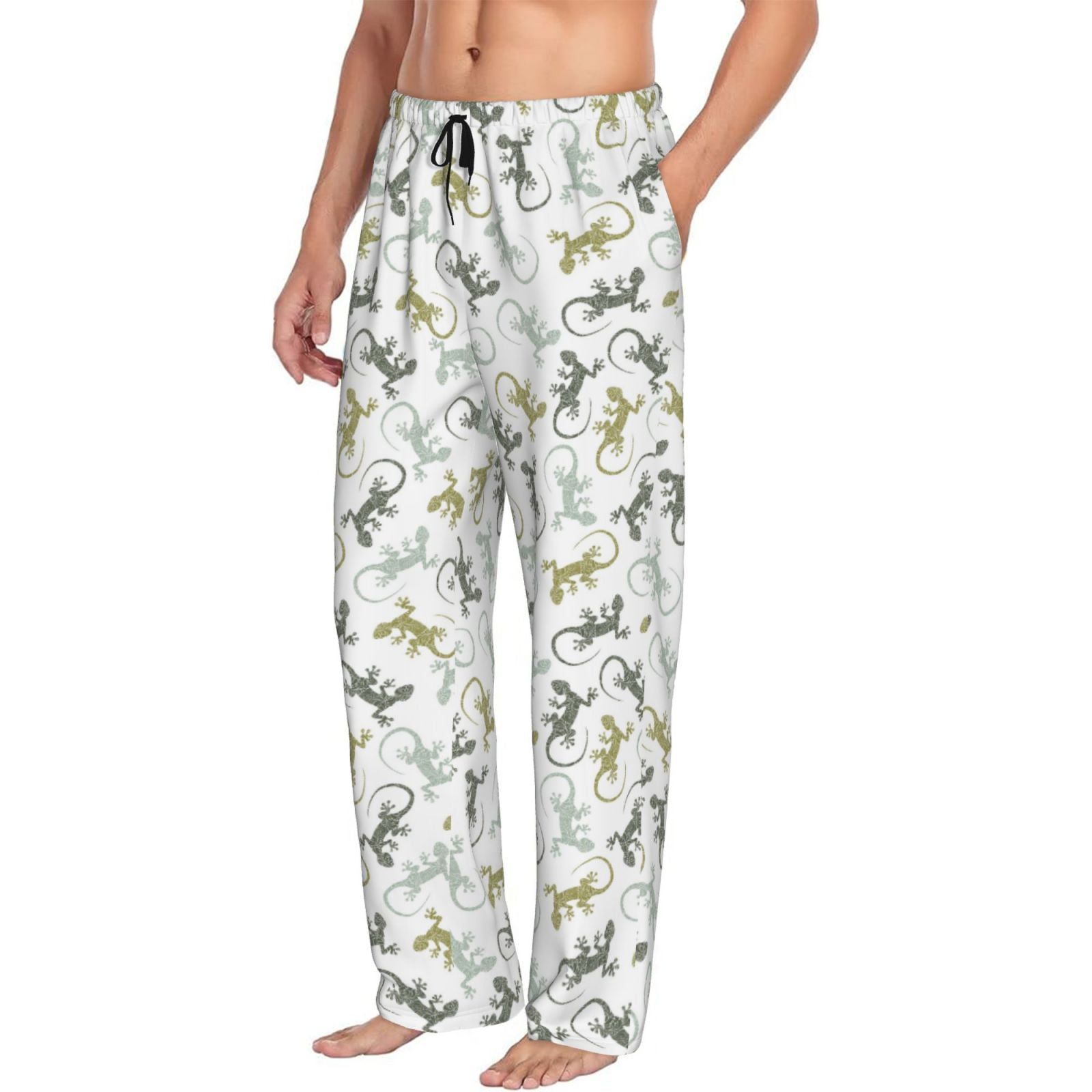 Mens Pajama Pants Bottoms with Pockets - Cute Lizard Gecko Green_C ...