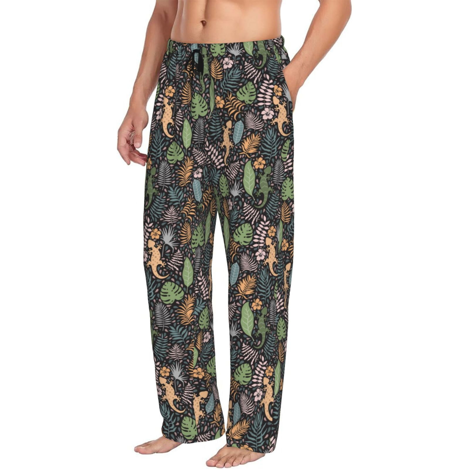 Mens Pajama Pants Bottoms with Pockets- Cute Lizard Gecko Tropical ...