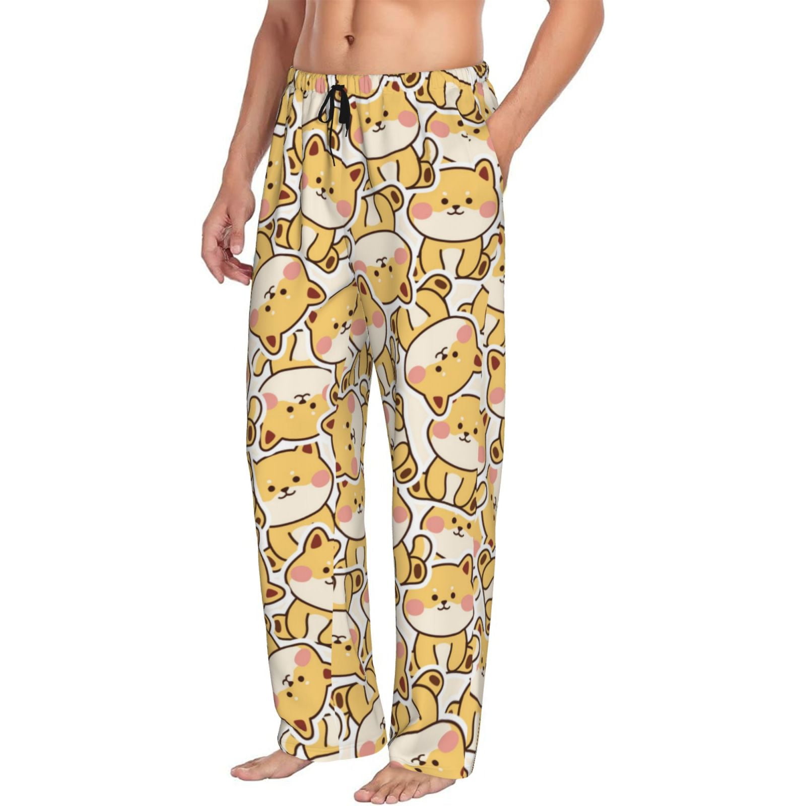 Mens Pajama Pants Bottoms with Pockets- Cute Shiba Soft Mens Pj Pants ...