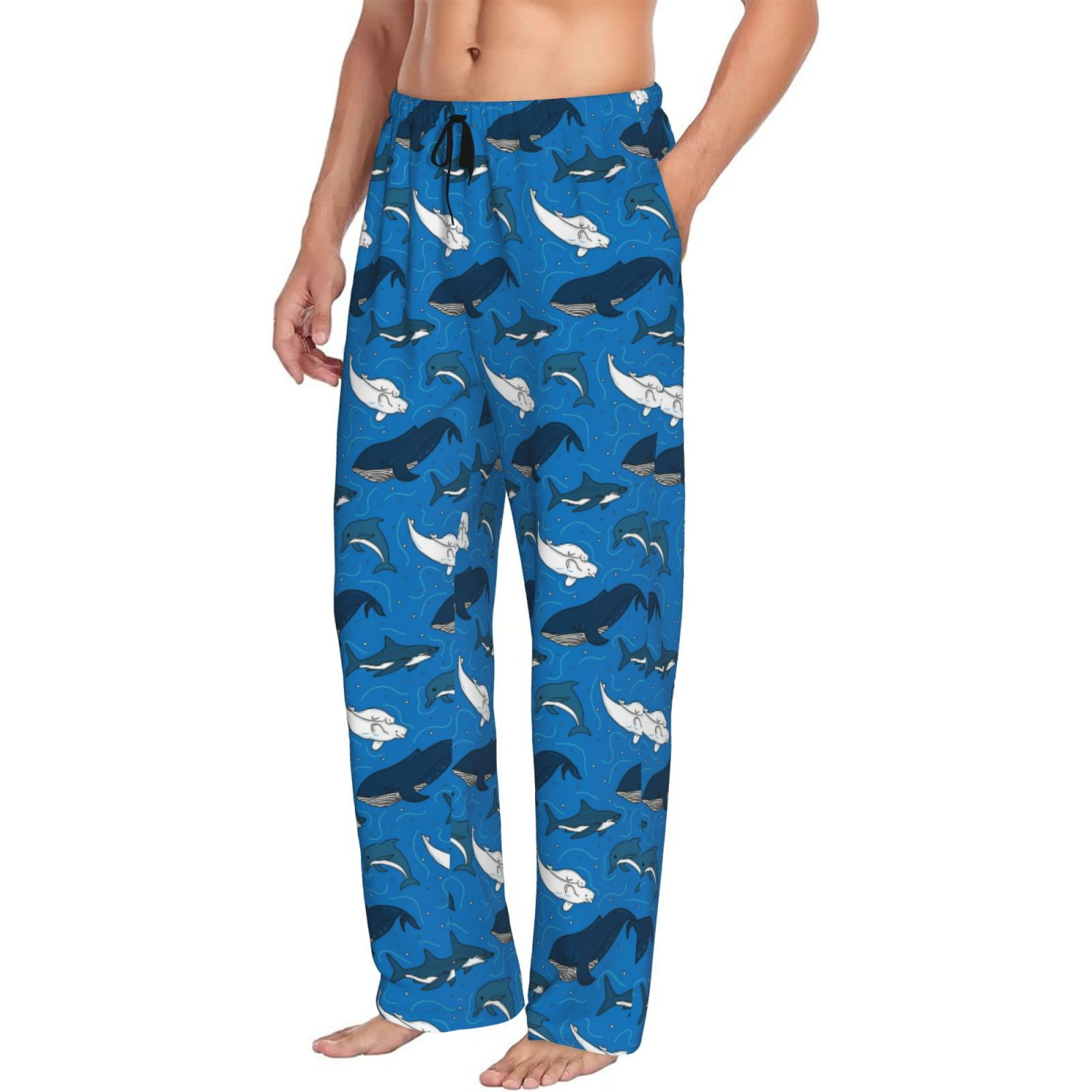 Mens Pajama Pants Bottoms with Pockets - Cute Whale Dolphin Shark Comfy ...