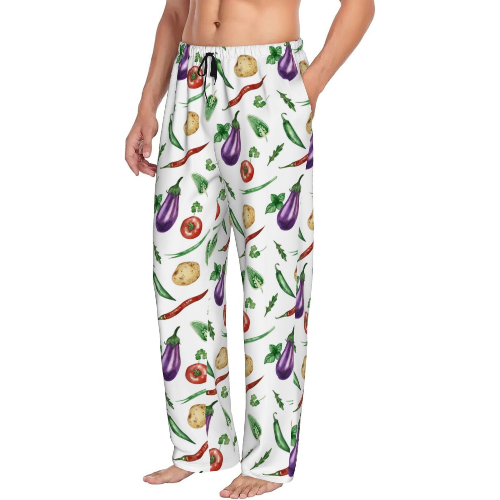 Mens Pajama Pants Bottoms with Pockets- Eggplant vegetable tomato Soft ...