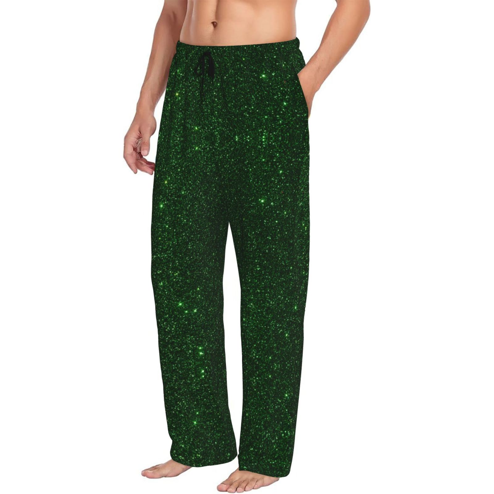 Mens Pajama Pants Bottoms with Pockets - Emerald Green Sparkling Comfy ...