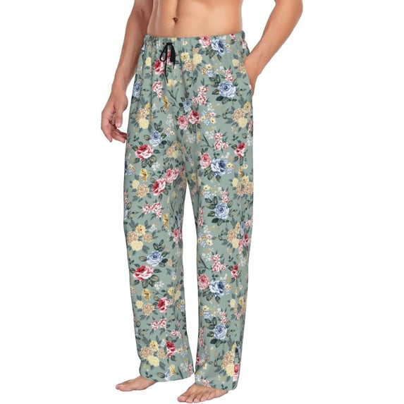 Mens Pajama Pants Bottoms with Pockets- Floral Rose Flowers Soft Mens ...