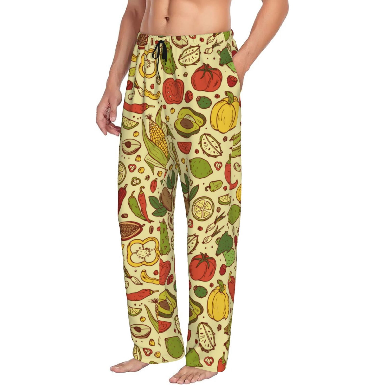 Mens Pajama Pants Bottoms with Pockets- Fruits And Vegetables Soft Mens ...