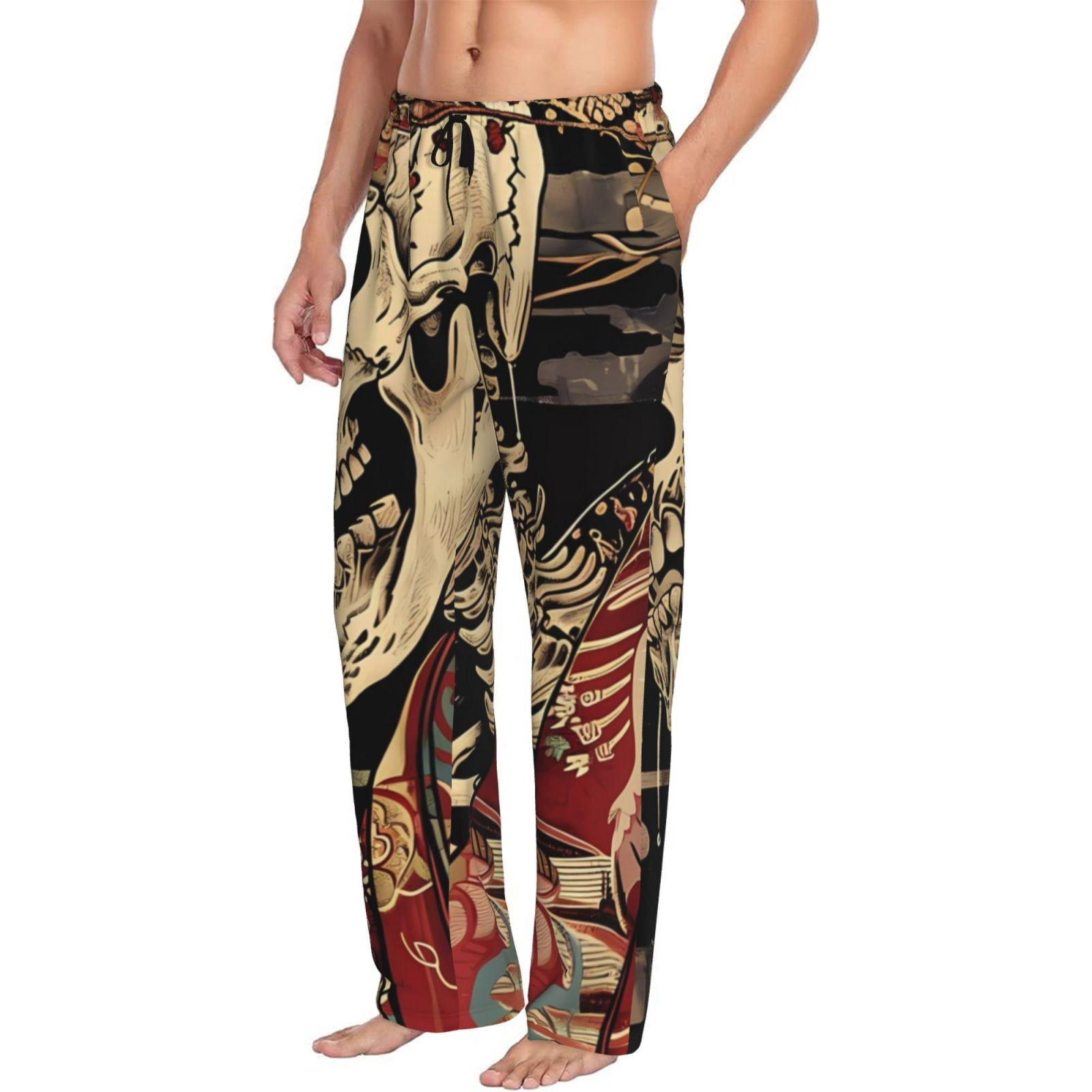 Mens Pajama Pants Bottoms with Pockets - Gothic Eastern Floral Skull ...