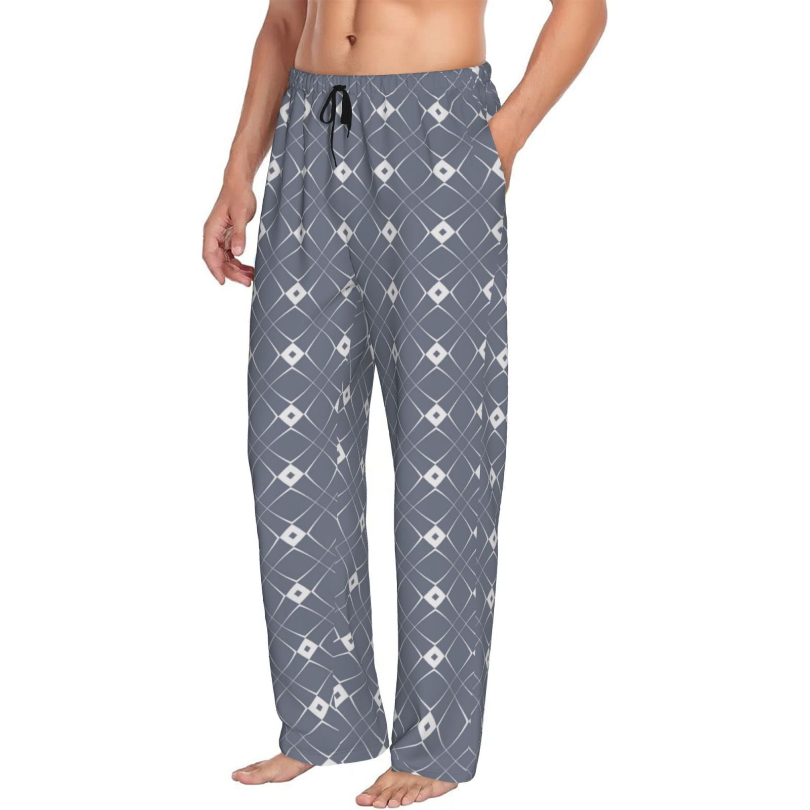 Mens Pajama Pants Bottoms with Pockets - Gray White Geometric Pattern ...