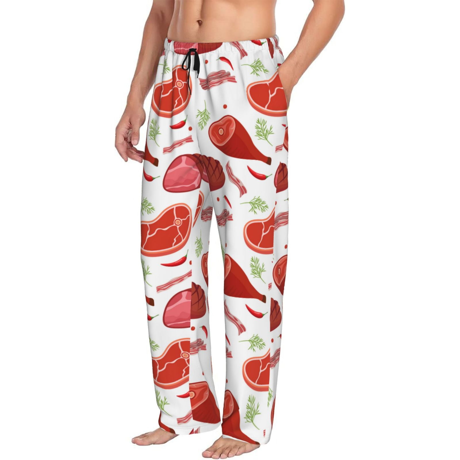 Mens Pajama Pants Bottoms with Pockets- Ham Bacon Print Soft Mens Pj ...