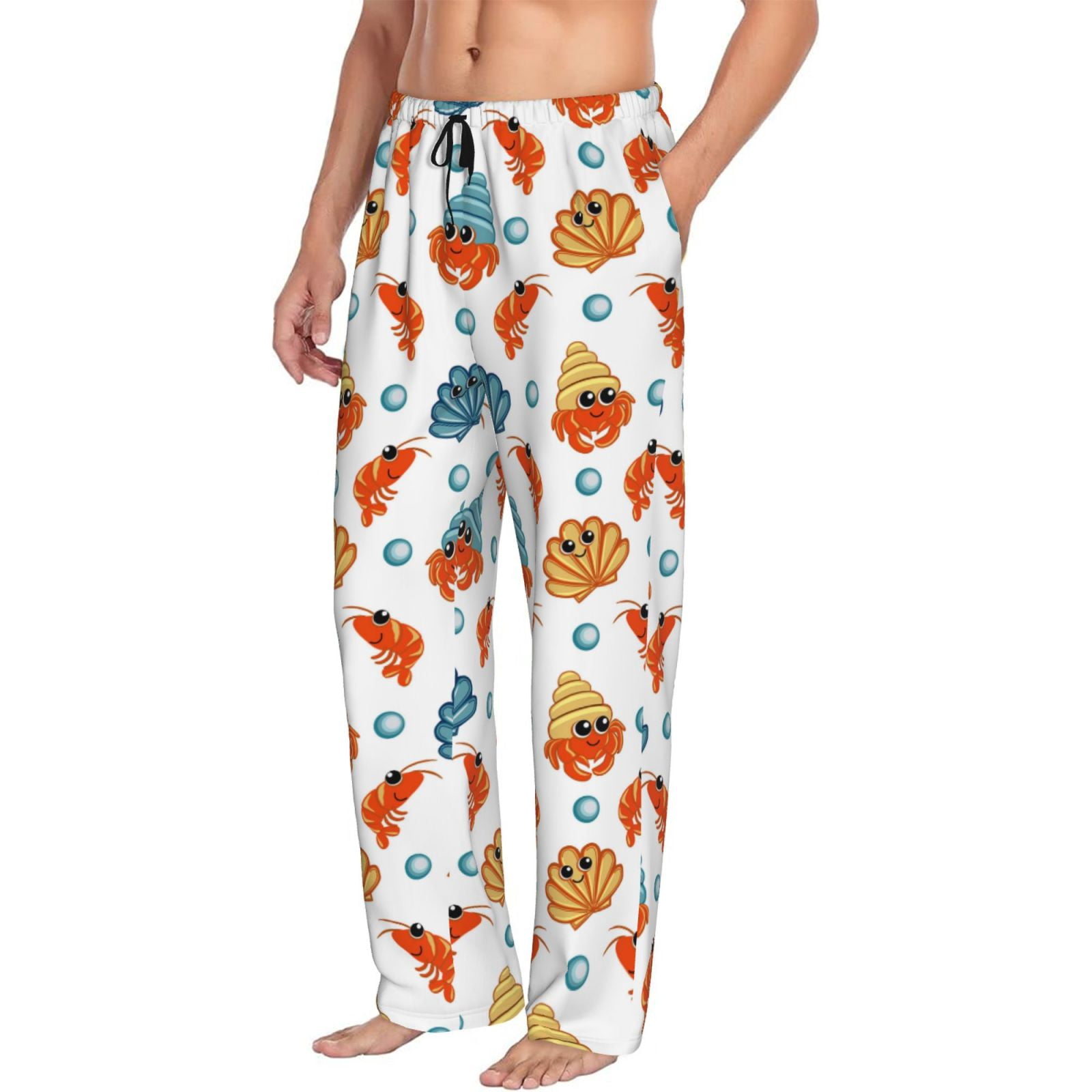 Mens Pajama Pants Bottoms with Pockets- Hermit Crab Shrimp Scallop Soft ...