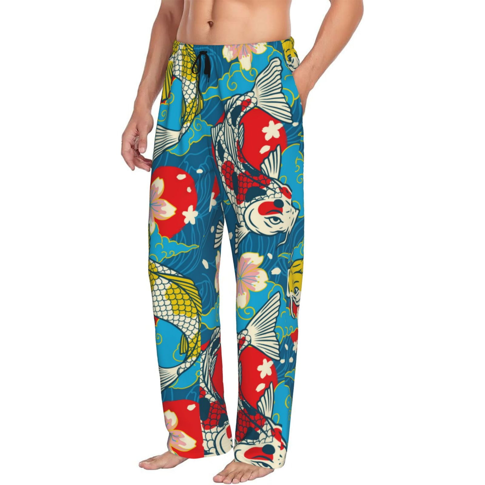 Mens Pajama Pants Bottoms with Pockets- Japanese Koi Soft Mens Pj Pants, Comfy Men Lounge Pants ...