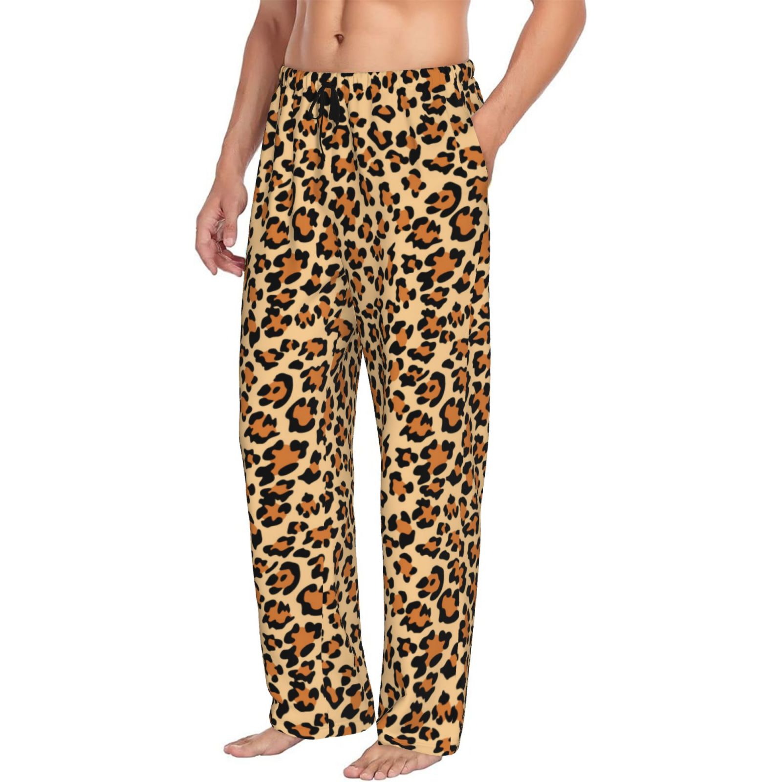 Mens Pajama Pants Bottoms with Pockets- Leopard print yellow trendy ...