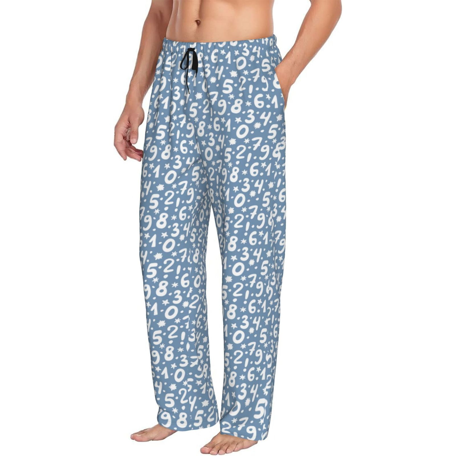 Mens Pajama Pants Bottoms with Pockets- Math Print number Soft Mens Pj ...
