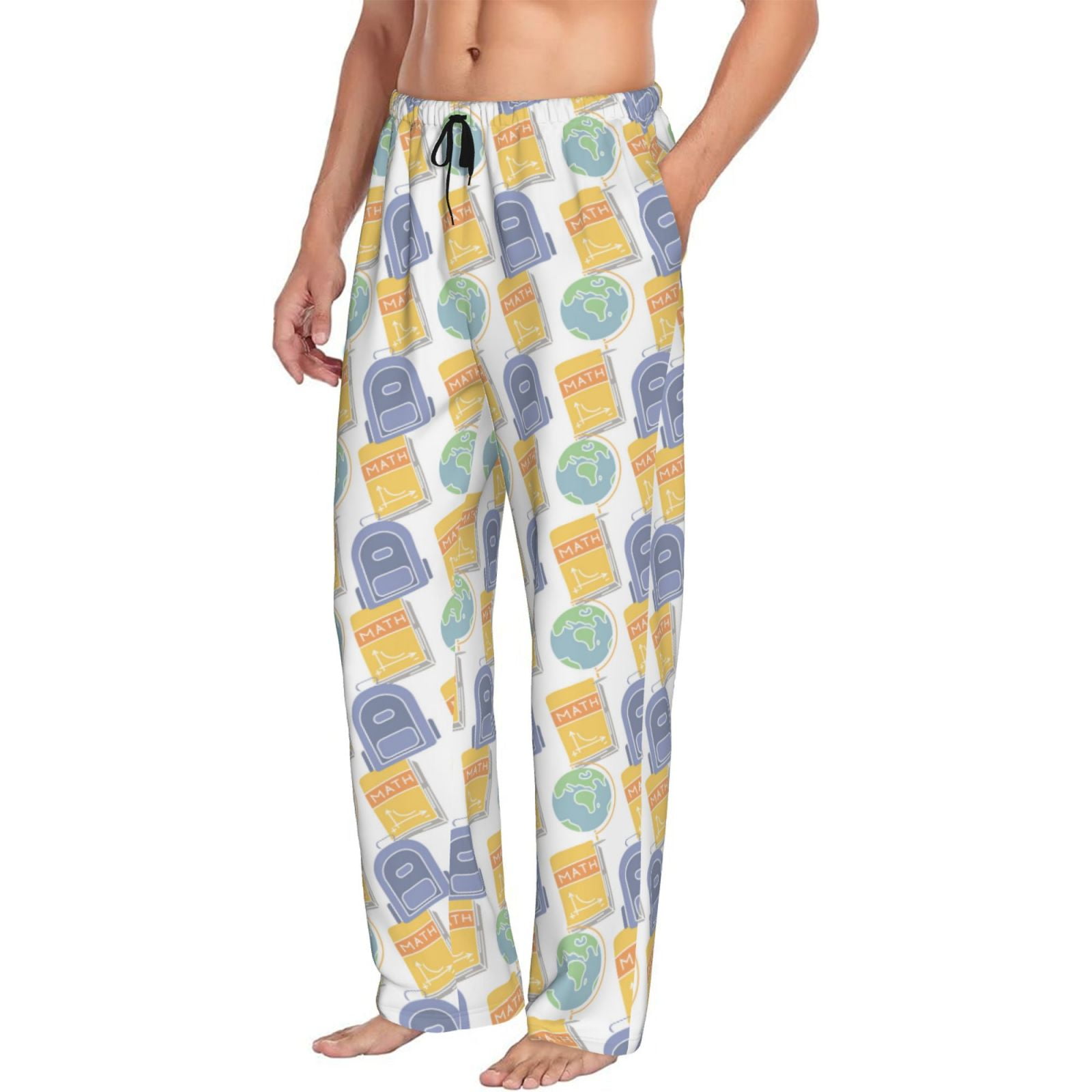 Mens Pajama Pants Bottoms with Pockets- Math book globe Soft Mens Pj ...
