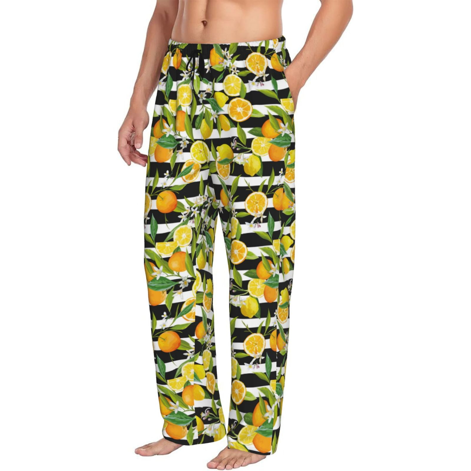 Mens Pajama Pants Bottoms with Pockets- Orange and Lemon Soft Mens Pj ...