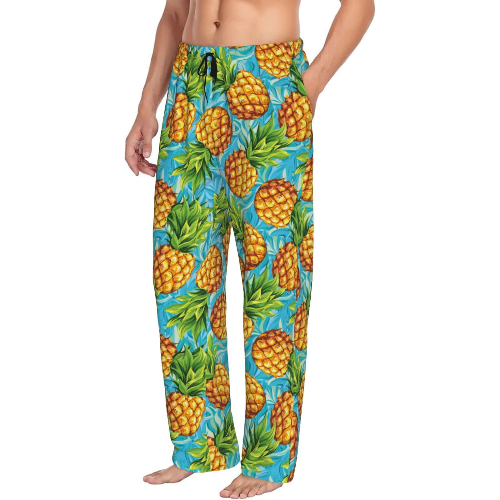 Mens Pajama Pants Bottoms with Pockets- Pineapple Hawaiian Style Soft ...
