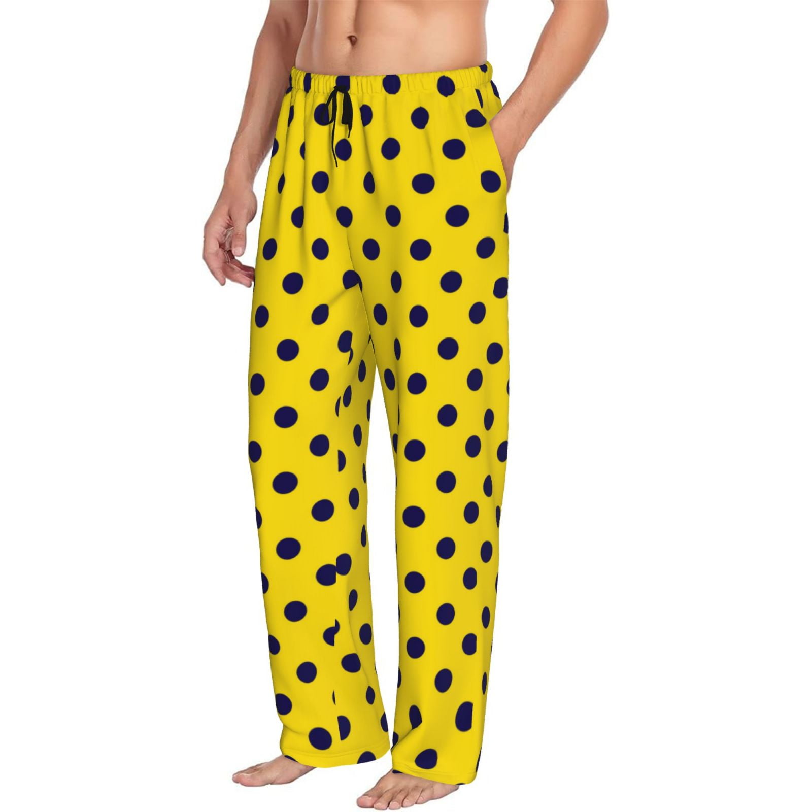 Mens Pajama Pants Bottoms with Pockets- Polka Dot yellow Soft Mens Pj ...