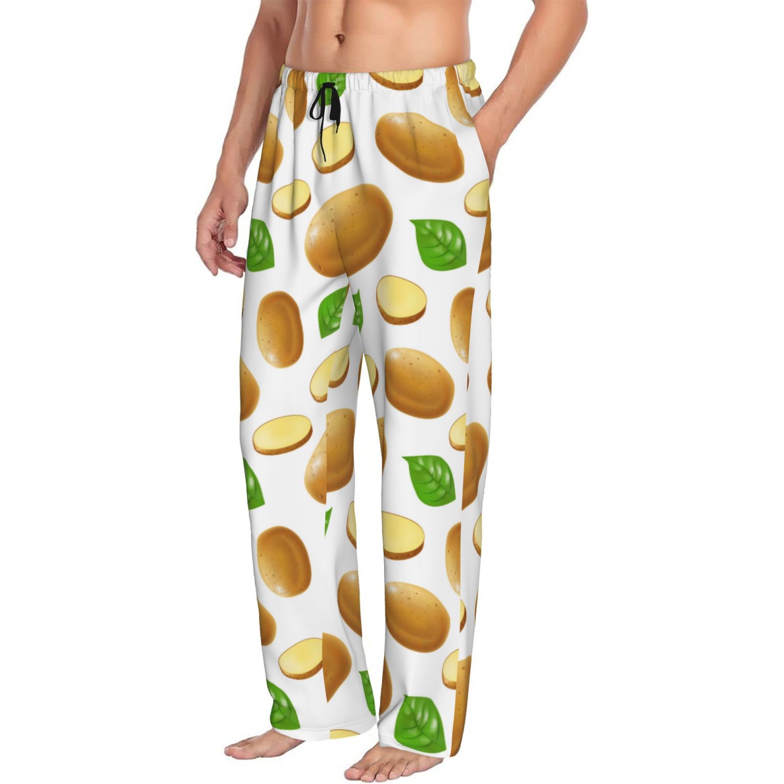 Mens Pajama Pants Bottoms with Pockets- Potato leaf cartoon Soft Mens ...