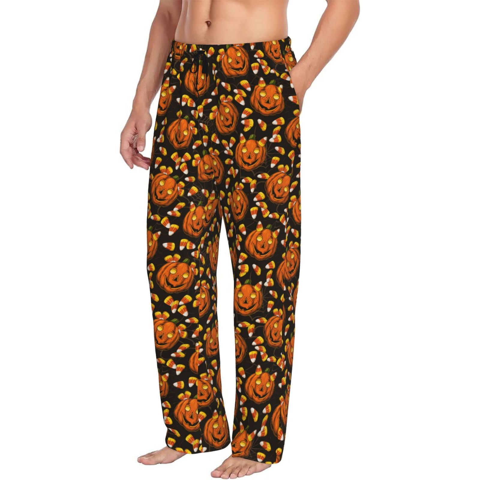 Mens Pajama Pants Bottoms with Pockets - Quirky Corn Pumpkin Comfy Mens ...
