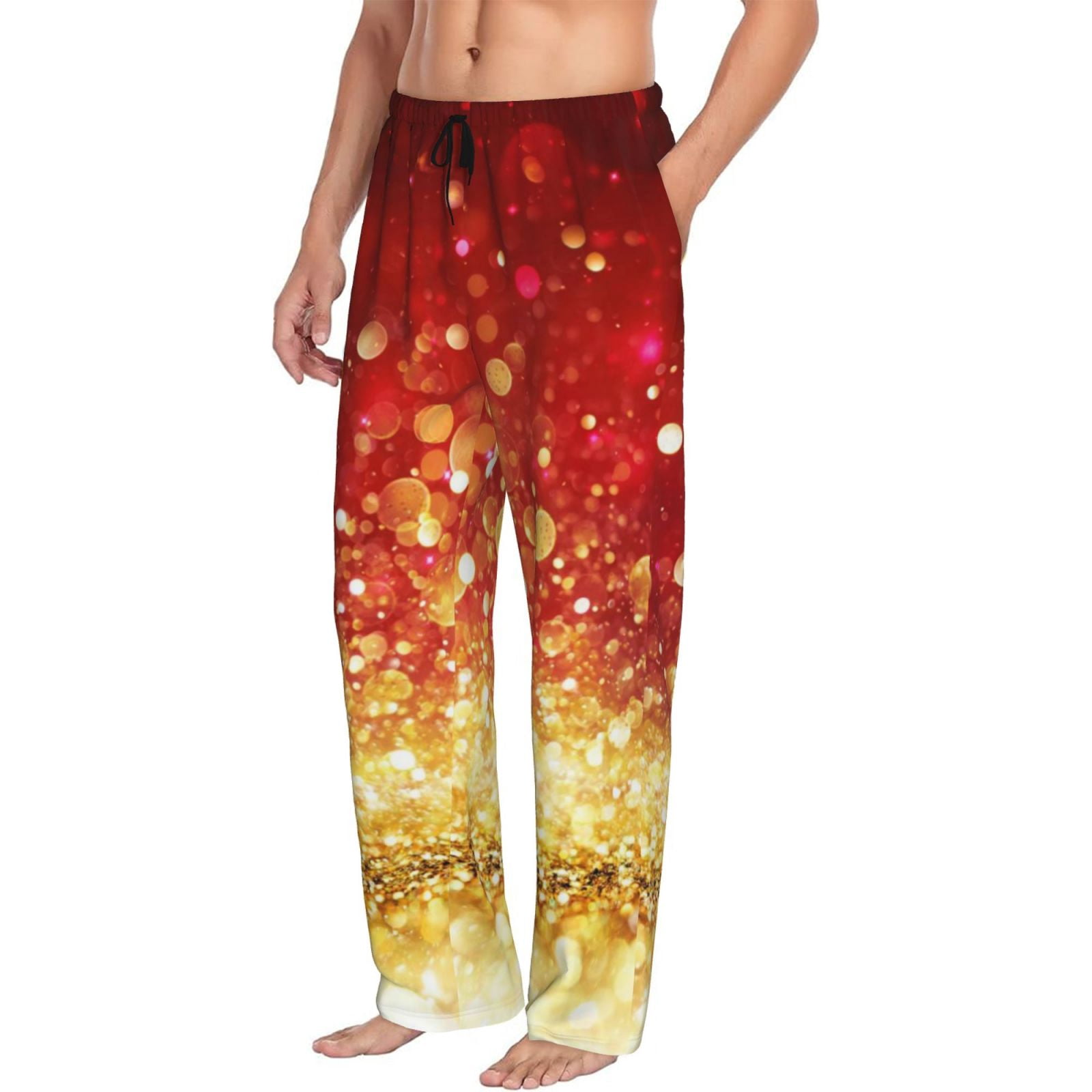 Mens Pajama Pants Bottoms with Pockets - Red Gold Glitter Comfy Mens Pj ...