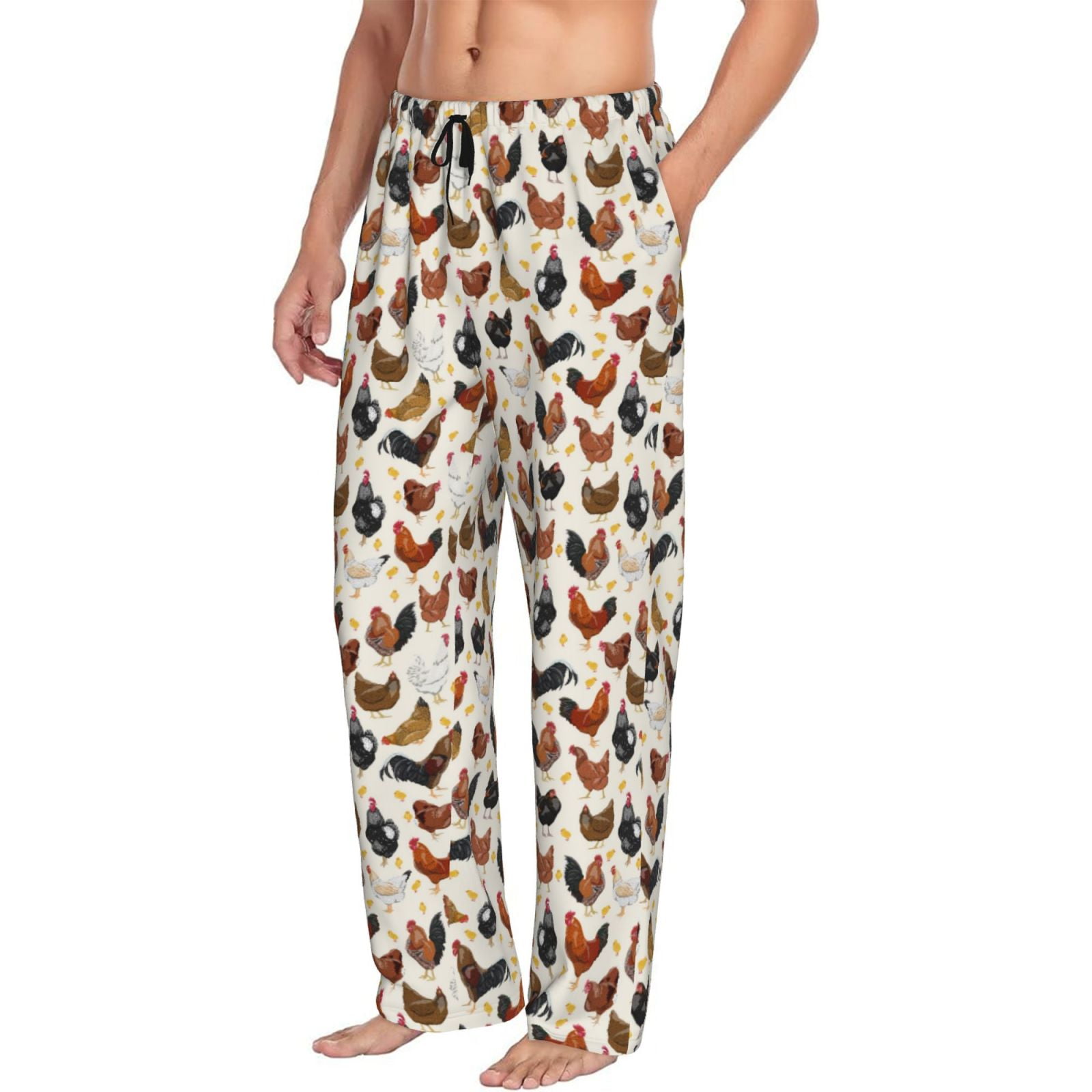 Mens Pajama Pants Bottoms with Pockets- Roosters and Chickens Soft Mens ...