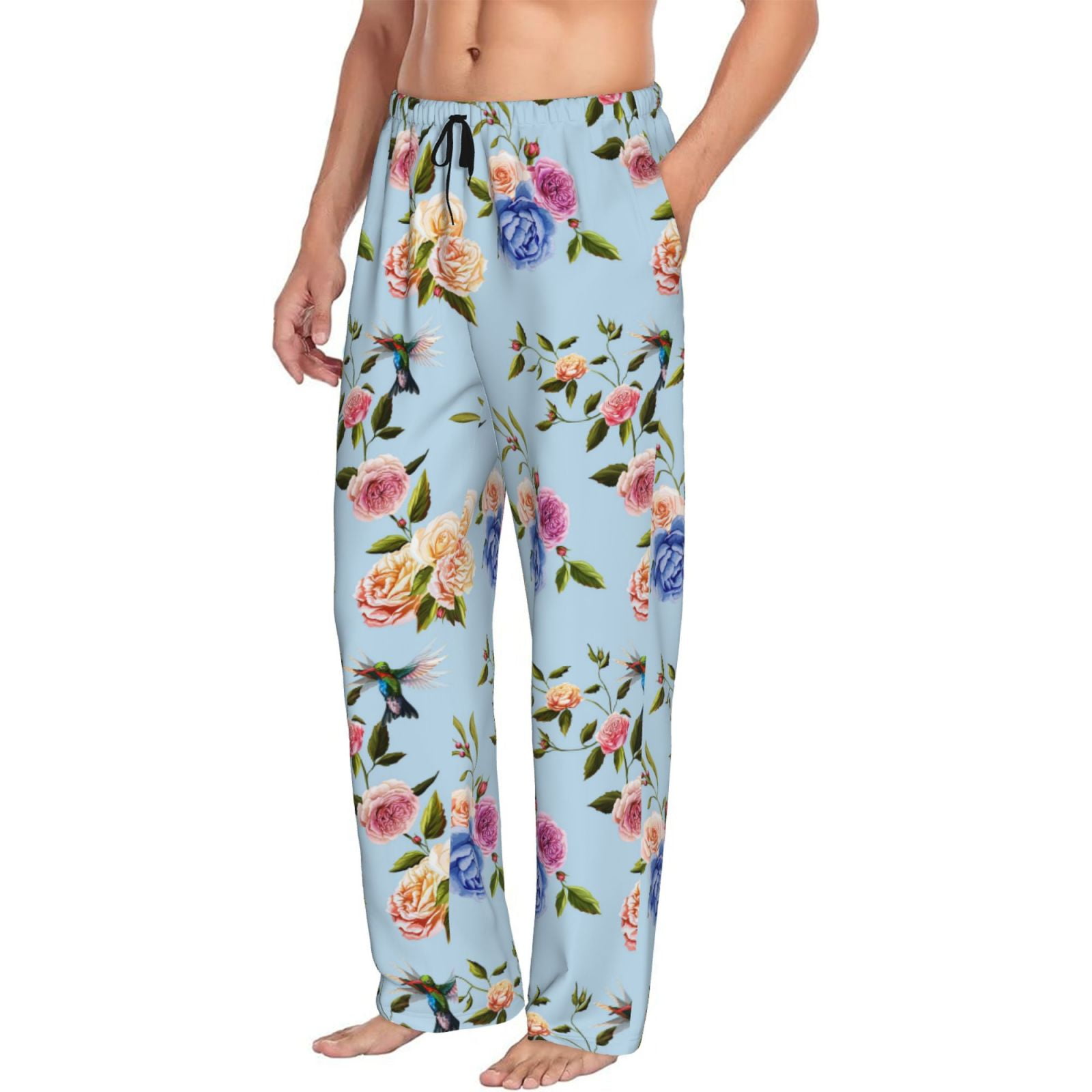 Mens Pajama Pants Bottoms with Pockets - Rose Hummingbird Comfy Mens Pj ...