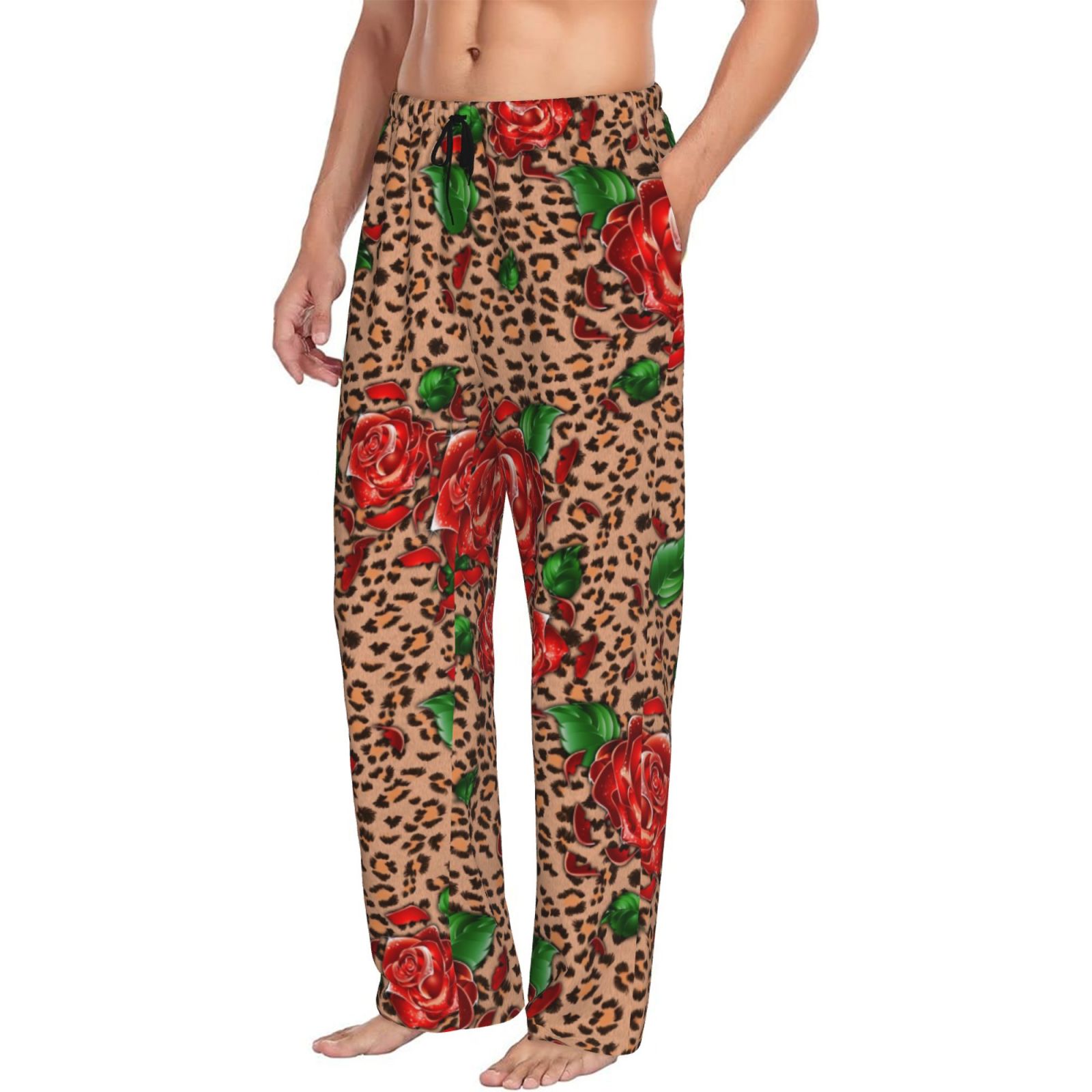 Mens Pajama Pants Bottoms with Pockets- Rose Mix Leopard 1 Soft Mens Pj ...