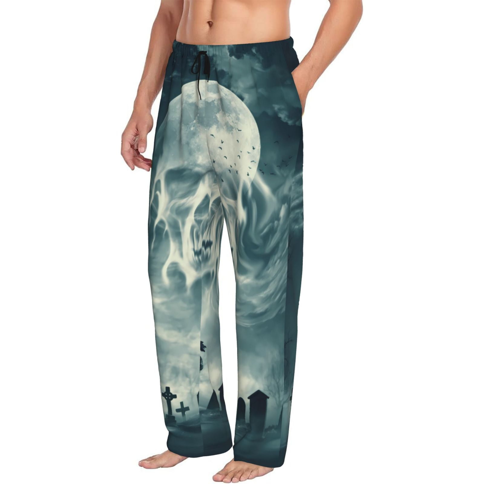 Mens Pajama Pants Bottoms with Pockets - Scary Moon And Clouds Soft ...