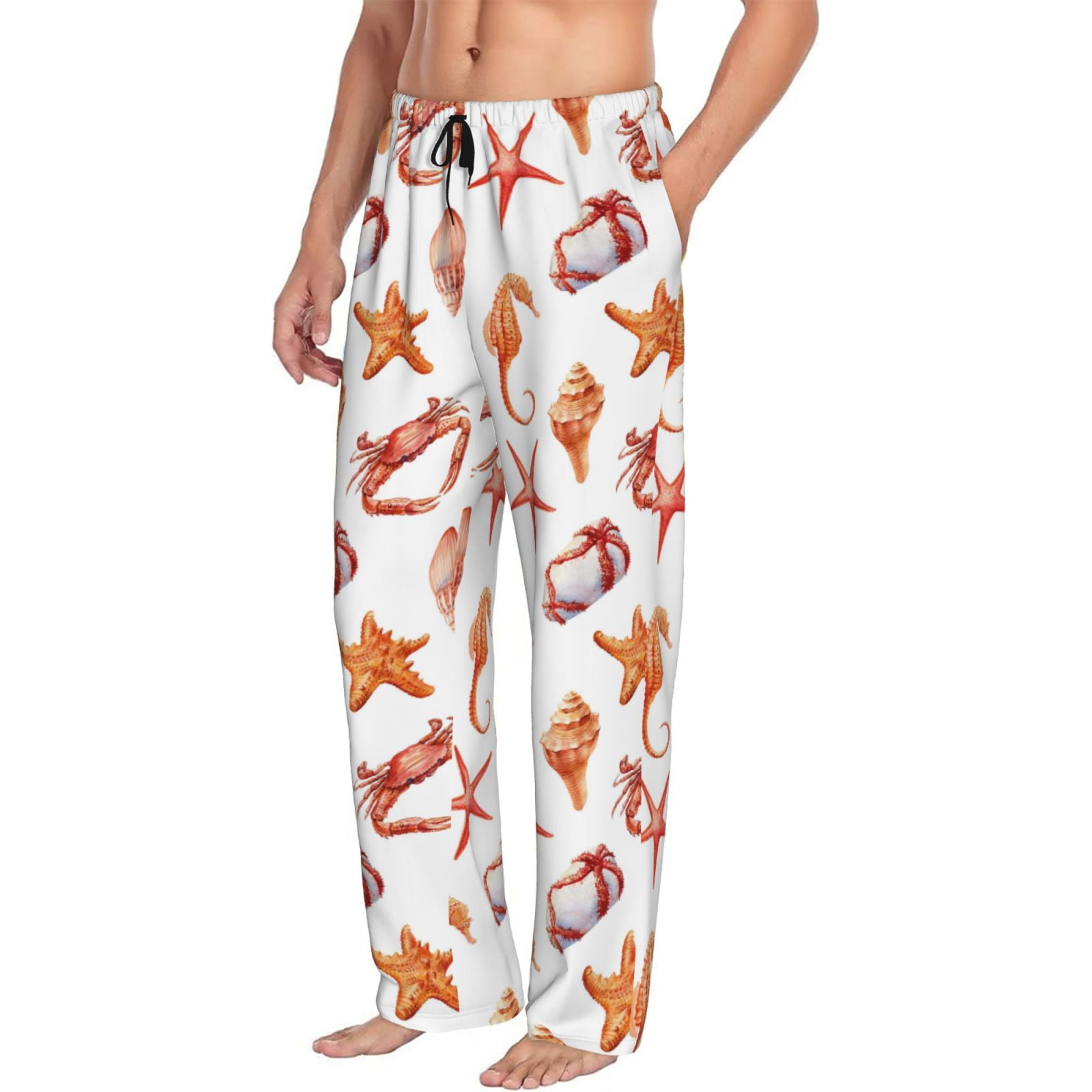 Mens Pajama Pants Bottoms with Pockets- Seahorse Starfish Crab Soft ...