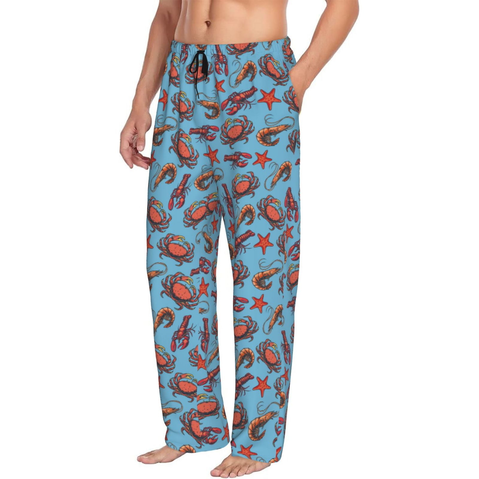 Mens Pajama Pants Bottoms with Pockets - Starfish Shrimp Crabs Comfy ...