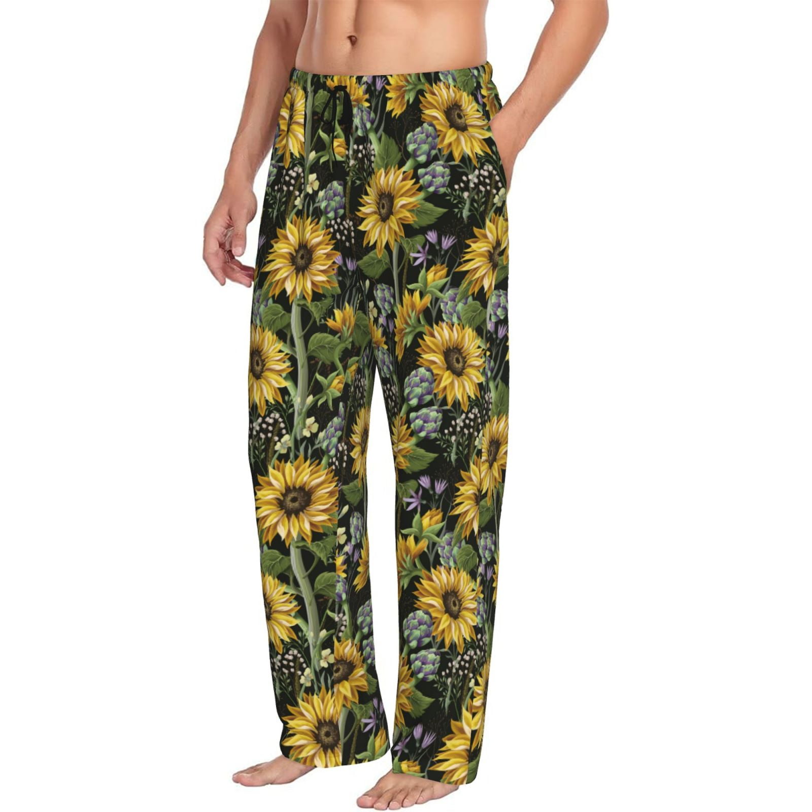 Mens Pajama Pants Bottoms with Pockets- Sunflowers Fujiman Soft Mens Pj ...