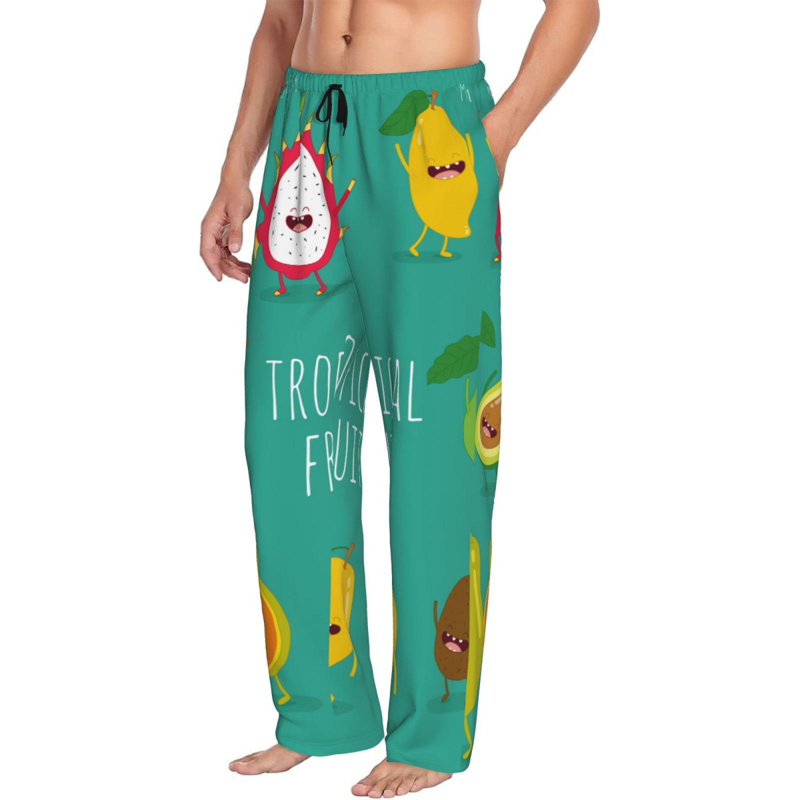 Mens Pajama Pants Bottoms with Pockets- Tropical Fruit Soft Mens Pj ...