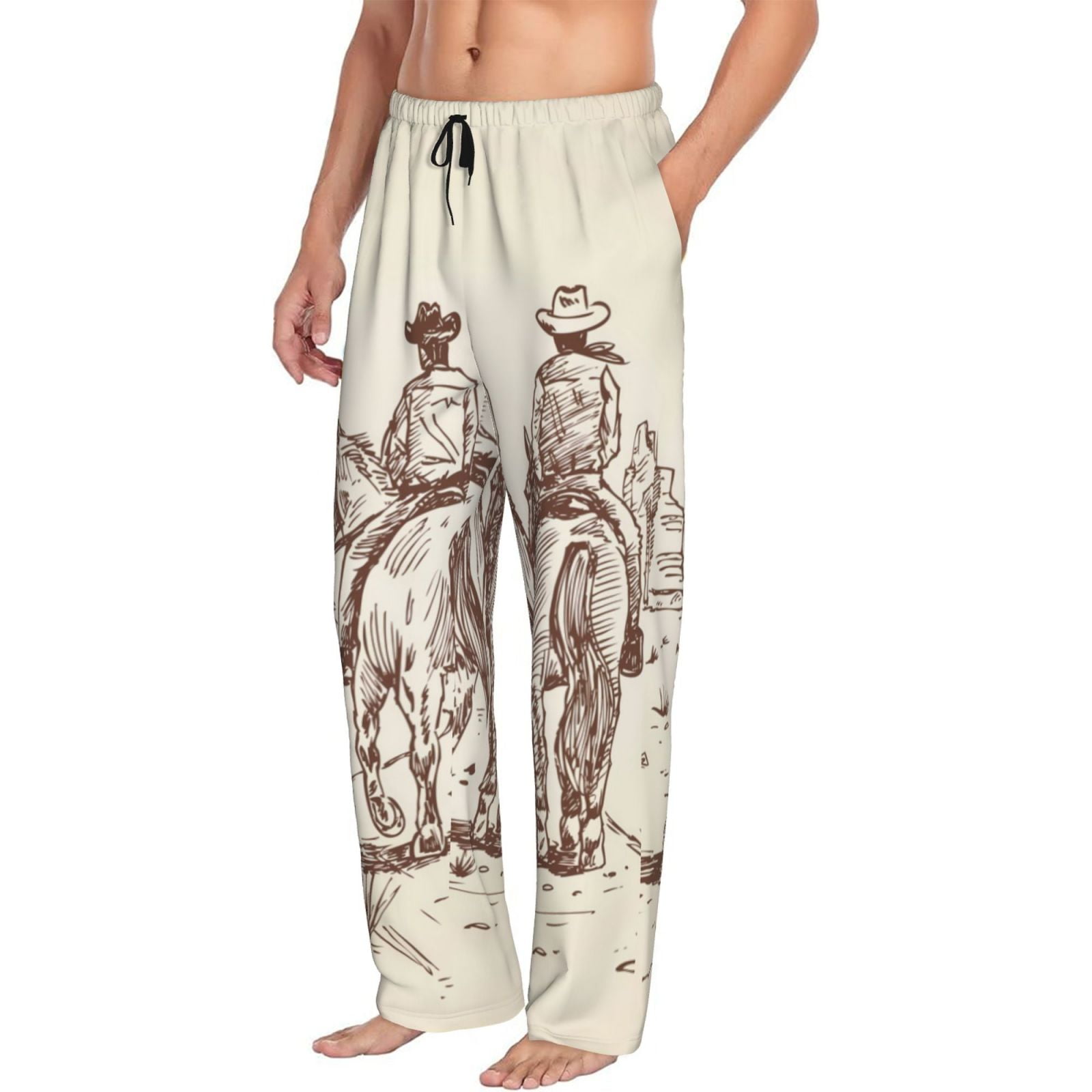 Mens Pajama Pants Bottoms with Pockets - Two Cowboys Riding Horses In ...