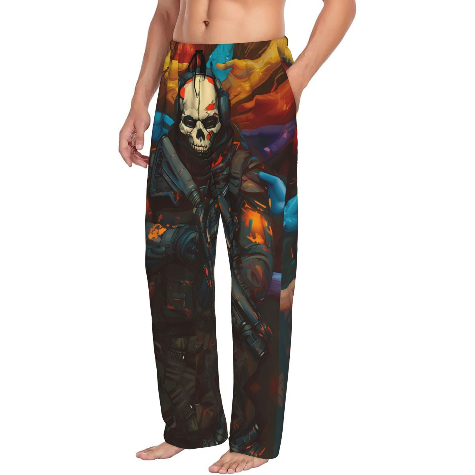 Mens Pajama Pants Bottoms with Pockets - Vibrant Skull Soldier Comfy ...