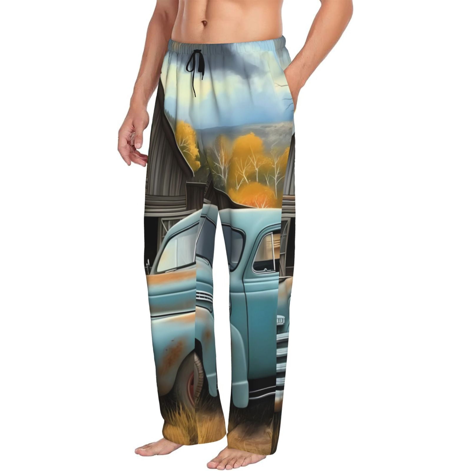 Mens Pajama Pants Bottoms with Pockets - Vintage Truck Farm Scene Comfy ...