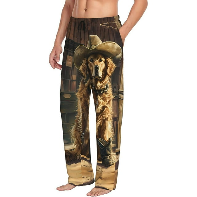 Mens Pajama Pants Bottoms with Pockets - Western Cowboy Golden ...