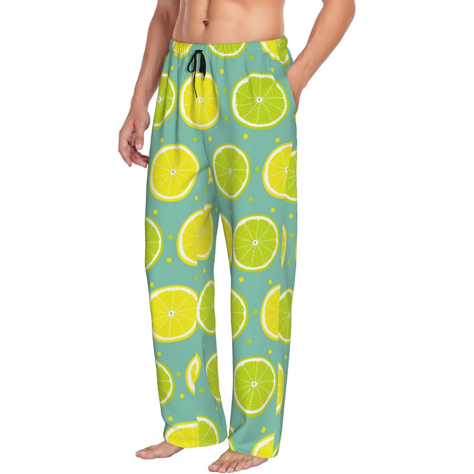 Mens Pajama Pants Bottoms with Pockets- Yellow Lemon Soft Mens Pj Pants ...